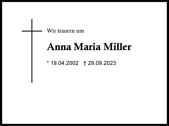 Traueranzeigen von Anna Maria Miller | Traueranzeige aus der Region